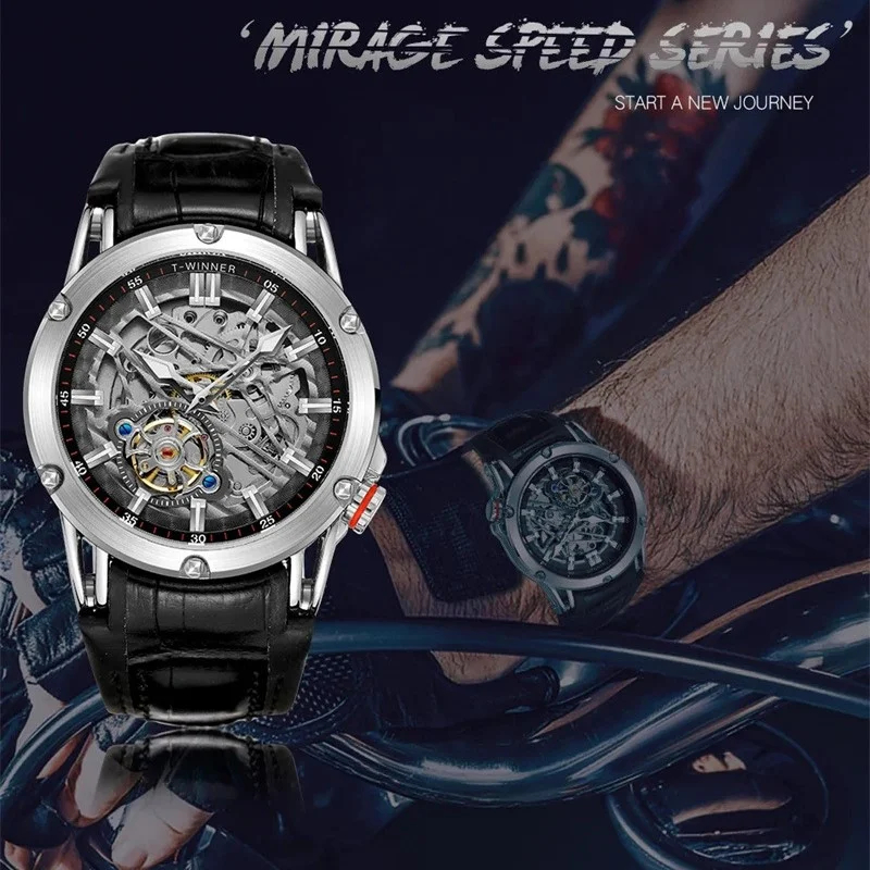Ceas barbatesc de mana T-winner Mecanism Mecanic Automatic Skeleton ...