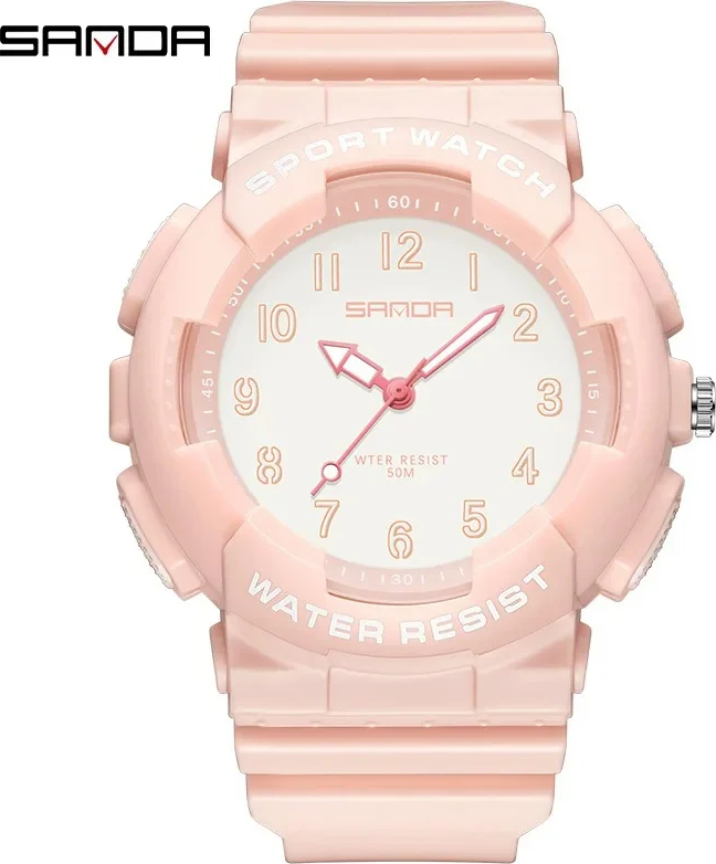 Ceas Copii Sanda 6094 Roz &ndash Design Sport Analog Rezistent la Socuri
