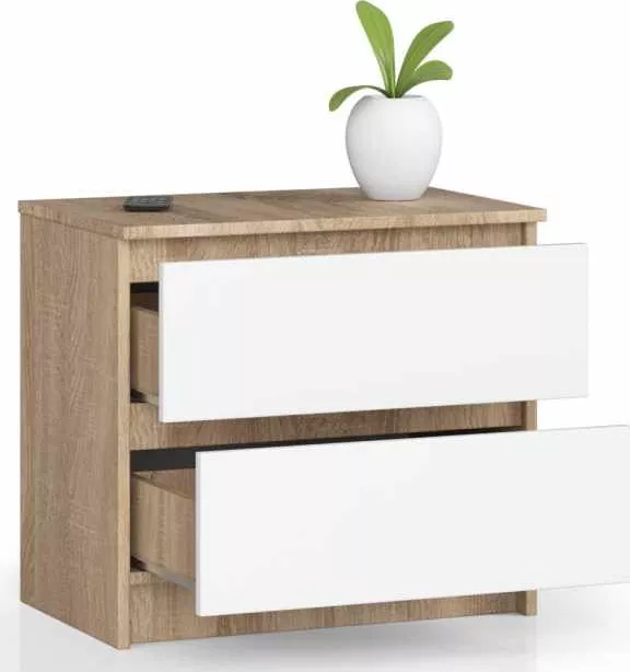 Noptiera cu 2 sertare din PAL laminat 16 mm 60x40x55 cm stejar sonoma ...