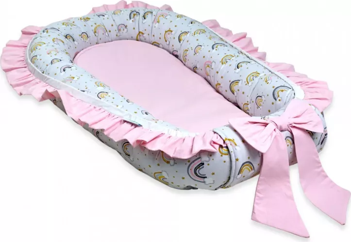 Set 5 piese Baby Nest Premium din Bumbac curcubeu cu roz deschis