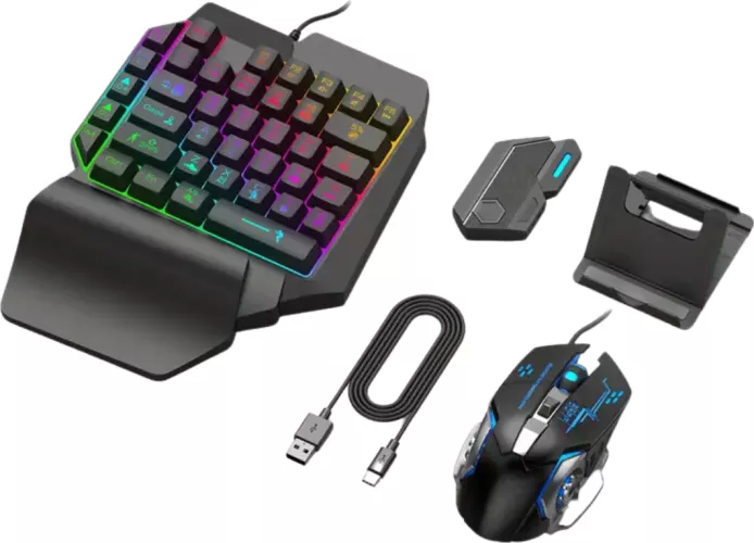 Kit Gaming Telefon cu Tastatura Iluminata 39 taste One Hand si mouse ...