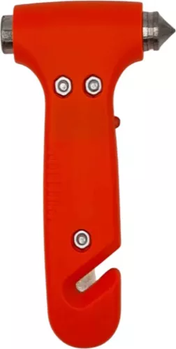 Ciocan de urgenta 3 in 1 din plastic rosu ABS cu taietor pentru centura de