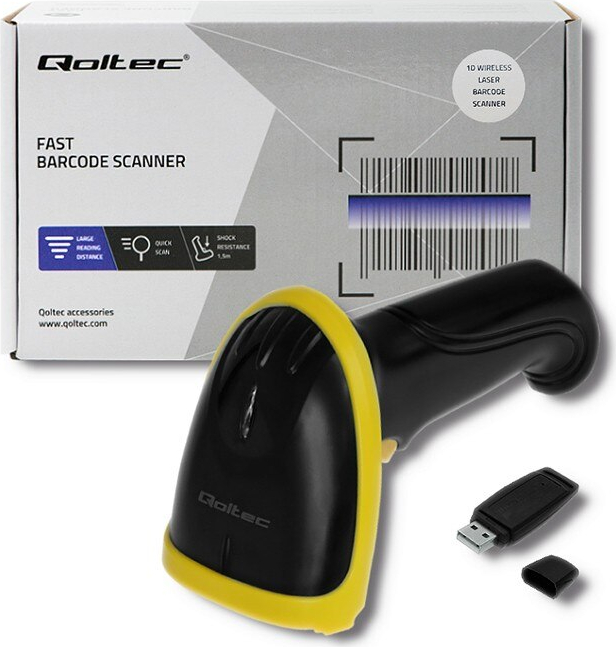 Scanner Coduri 1D Qoltec USB 2.4GHz Cu Raza 100 m Viteza 120 Scanari Pe ...