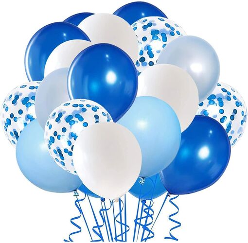 Set 16 Baloane din Latex Metalizate Flippy Model Party 30 cm Alb Albastru