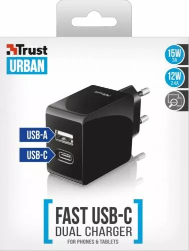 Adaptor priza Trust USB-C USB-A Negru 21589 - cel.ro