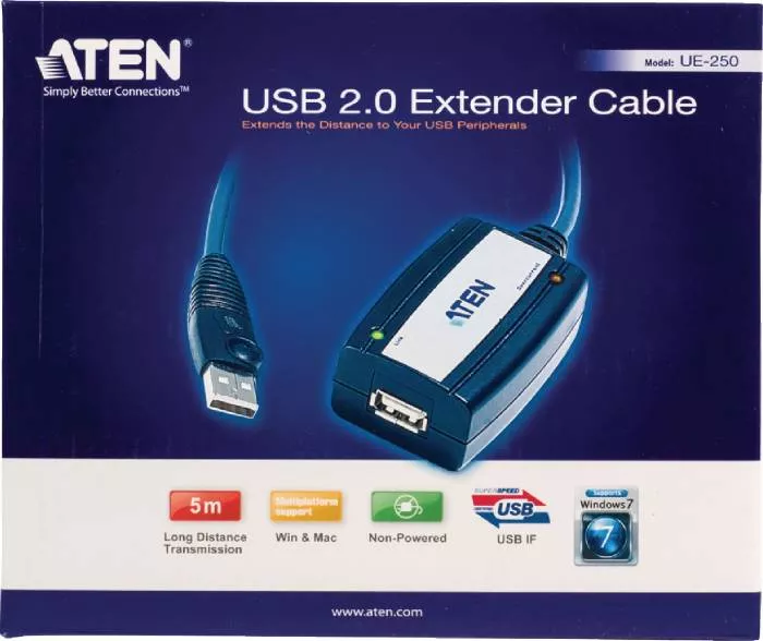 Cablu prelungitor Aten activ USB 2.0 tata-mama 5m ue250 - cel.ro