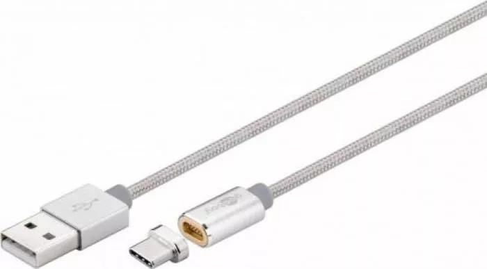 Cablu USB2.0 cu mufa magnetica USB-C 1.2m argintiu Goobay - cel.ro
