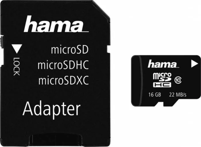 Card de memorie Hama microSDHC clasa 10 16 GB cu adaptor Negru ...