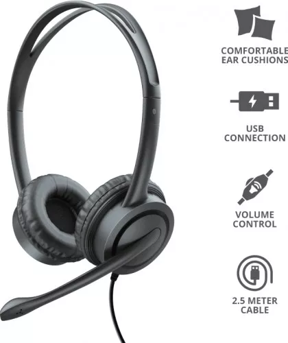 Casti cu microfon Trust Mauro USB Headset for PC and laptop 17591 tr-17591