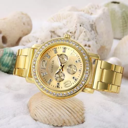 Ceas de dama Geneva bratara metalica stil elegant cadran cu cristale CS559