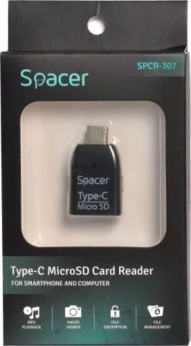 CARD READER extern SPACER USB 3.1 Type-C pentru Micro SD black SPCR-307