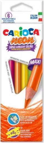 Creioane colorate CARIOCA Maxi Neon fluorescente triunghiulare 6 culori ...