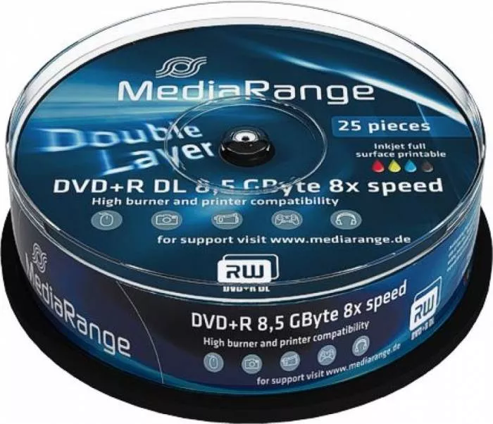 DVD+R Double Layer 8.5GB Printable 8x MediaRange 25 buc set Cake25 MR474 mr474 - cel.ro