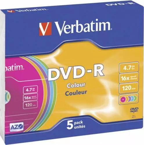 DVD-R Verbatim AZO 4.7 GB 16X Colour Surface 5 buc 43557 - cel.ro