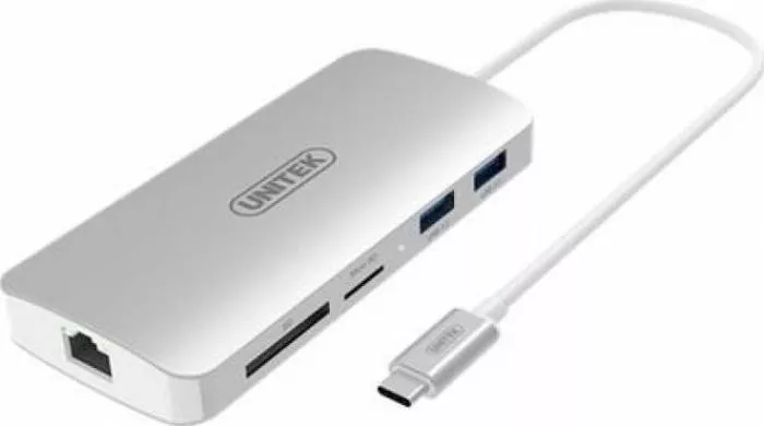 Hub USB Unitek USB Type C 2xUSB 3.0 SD/microSD HDMI RJ 45 Silver y-9115 ...