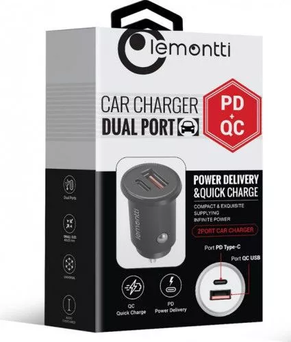 Incarcator Auto Lemontti PD USB si Quick Charge Type-C 30W 5A max QC3.0 ...