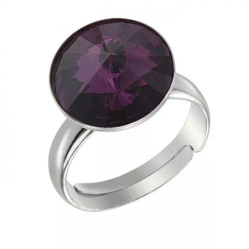 Inel argint 925 rodiat reglabil cu swarovski elements 12 mm Amethyst ir1203 - cel.ro