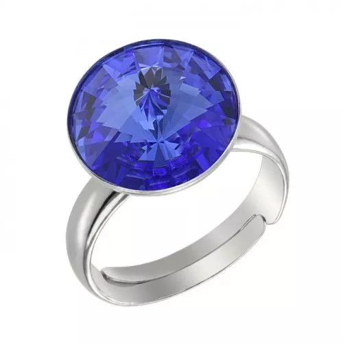 Inel argint 925 rodiat Reglabil cu swarovski elements 12 mm Sapphire ir1245 - cel.ro