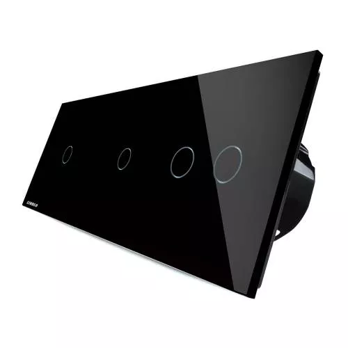 Intrerupator simplu+simplu+dublu Livolo cu touch din sticla Negru - cel.ro