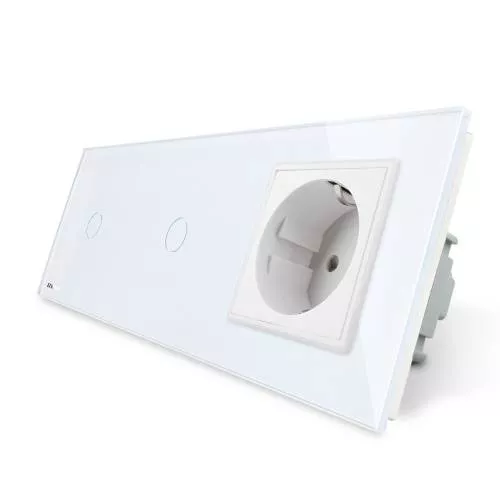 Intrerupator simplu + simplu Livolo cu touch si priza din sticla Alb ...