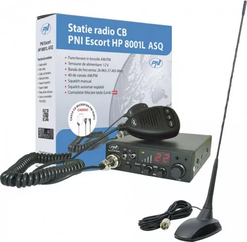 Kit Statie radio CB PNI ESCORT HP 8001L ASQ + Antena CB PNI Extra 48 cu ...