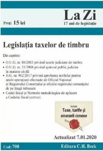 Legislatia taxelor de timbru. Act. 7.01.2020 978-606-18-0955-4