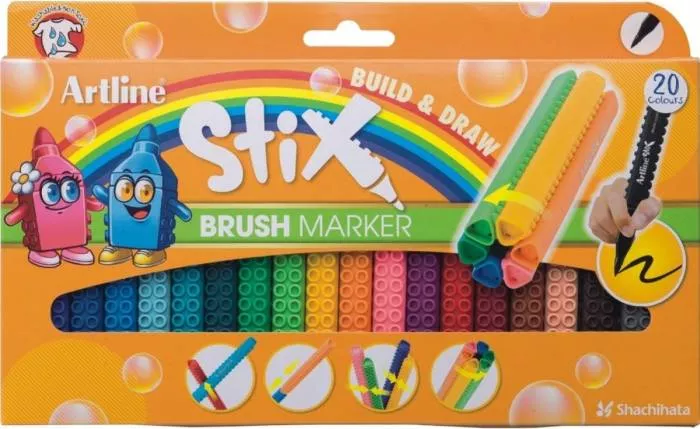 Marker pentru colorat ARTLINE Stix varf flexibil tip pensula lavabil 20 ...