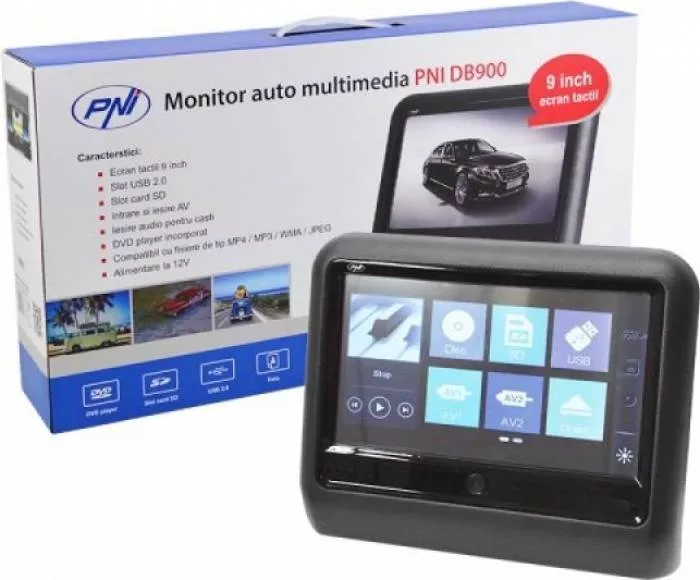 Monitor auto multimedia PNI DB900 negru cu ecran tactil de 9 inch DVD ...