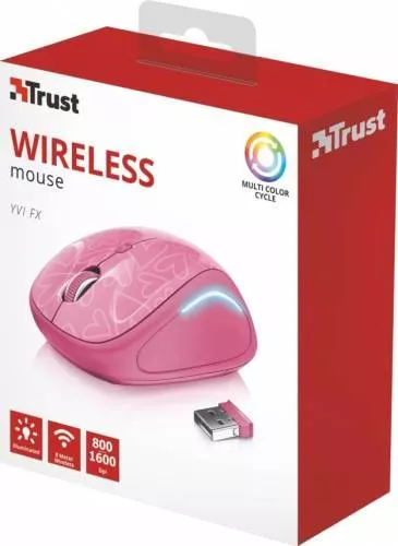 Mouse Wireless Trust Yvi FX Pink 1600 DPI USB TR-22336