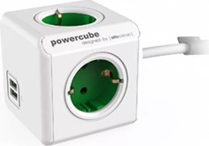 Priza 2xUSB Allocacoc Power Cube Extended Green ALOC1402GN - cel.ro