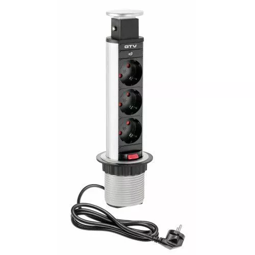 Priza incastrabila mobilier TURN 3 prize SCHUKO cablu cu stecher 1.5m ...