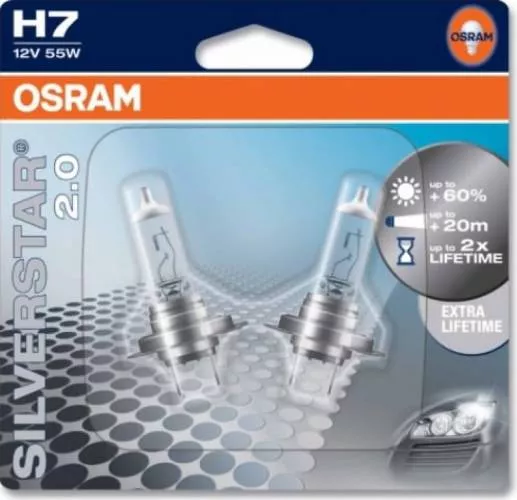 Set 2 becuri auto Osram H7 12V 55W PX26d Silverstar a_64210sv2 duo - cel.ro