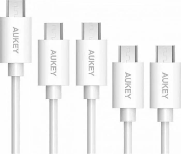 Set 5 cabluri de date incarcare mini USB Aukey Alb 5-pack usb_white ...