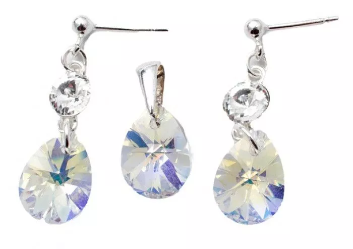 Set argint 925 cu swarovski elements 12 mm Aurore Boreale la CEL.ro