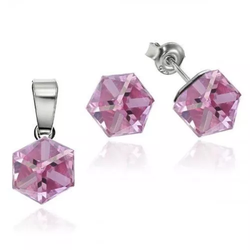 Set argint 925 cu swarovski elements culoare Light Rose scus610 - cel.ro
