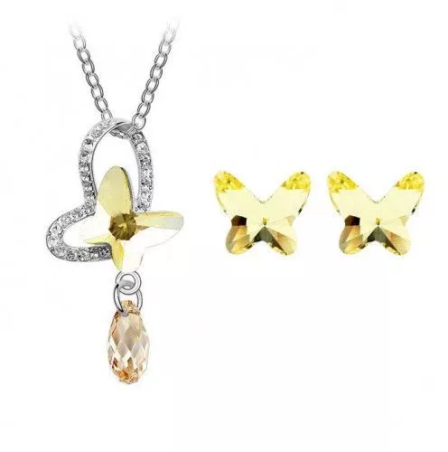 Set argint Fluture Galben cu Cristale Swarovski Yellow safgccsy32 - cel.ro