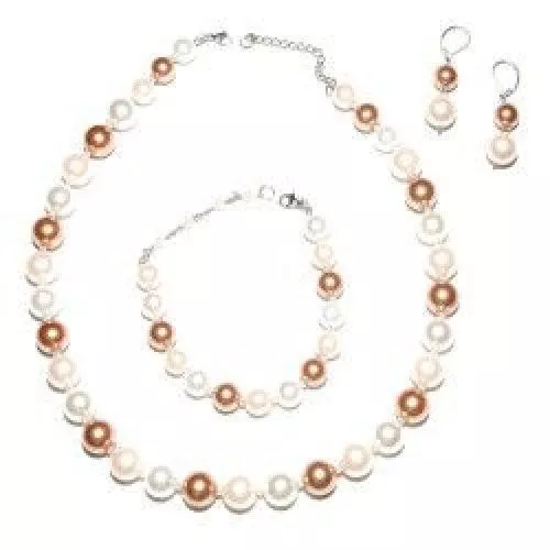 Set bijuterii GANELLI Perle Mallorca - colier bratara cercei roz/aramiu ...