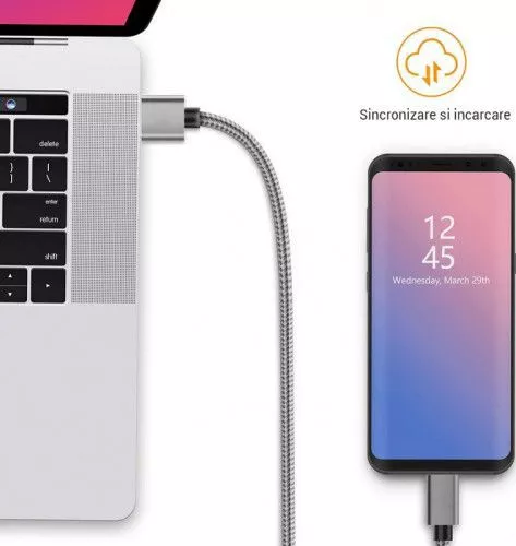 Set Cabluri de date Lemontti USB Type-C 5V1A 0.5m si 1m impletitura ...