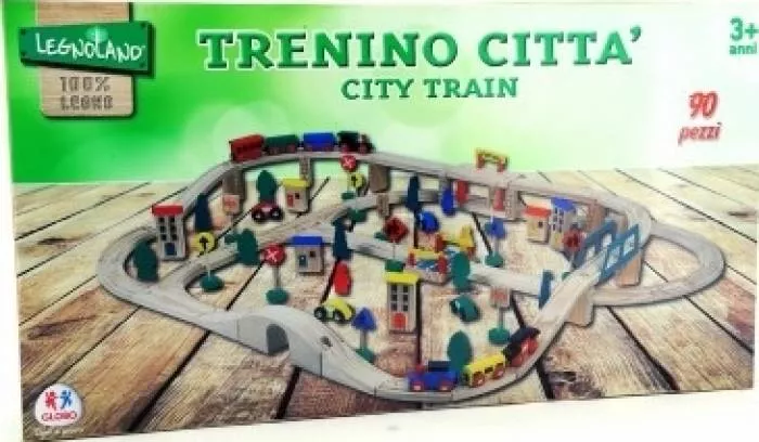 Set trenulet Globo din lemn cu traseu 5 metri si 90 piese gl36880 - cel.ro