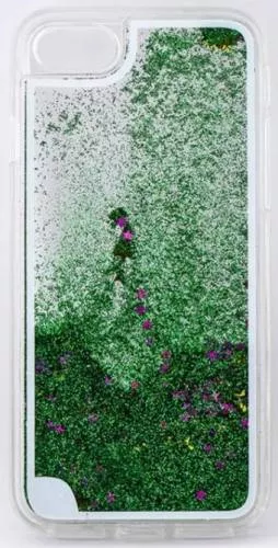 Skin Tellur pentru iPhone 7 cu Lichid si Sclipici Verde
