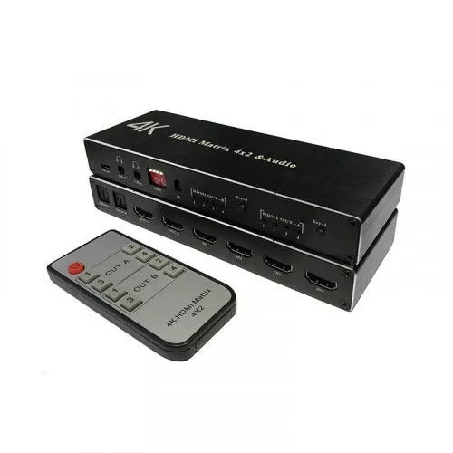 Switch HDMI 1.4b HDCP 2.2 MATRIX 4in 2out 4Kx2K extractor Audio 2 x ...