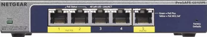 Switch Netgear GS105PE ProSafe Plus 5-Port Gigabit 2x PoE + 1xPoE PD