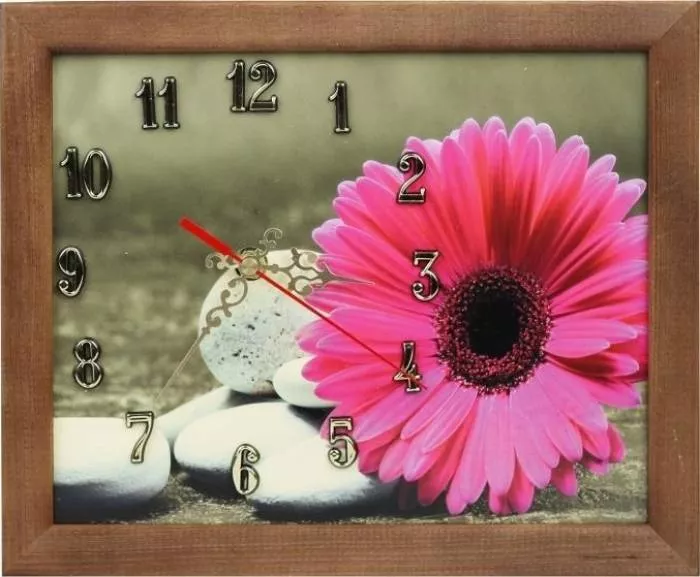 Tablou cu ceas inramat 20x25 cm Pink Flower HR-F079-20/25 - cel.ro