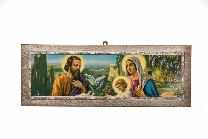 Tablou cu ornamente argintate Sfanta Familie Made in Italy 69.5x25.5x1 ...