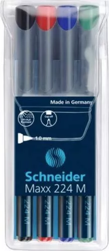Universal permanent marker SCHNEIDER Maxx 224 M varf 1mm 4 culori-set-N ...