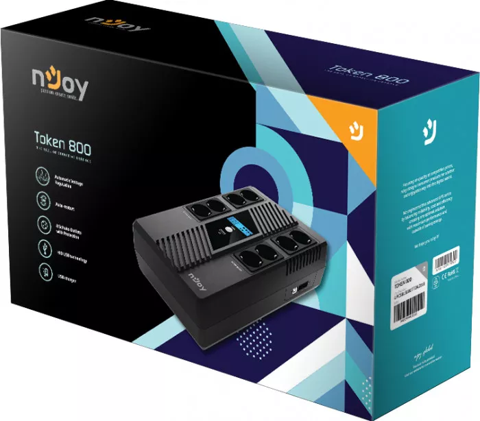 UPS nJoy Token 800 800VA 480W 8 Prize Schuko USB Charger LCD Display ...