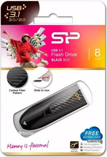USB Flash Drive Silicon Power 8GB Blaze B25 Stream Line USB 3.1 Black - cel.ro